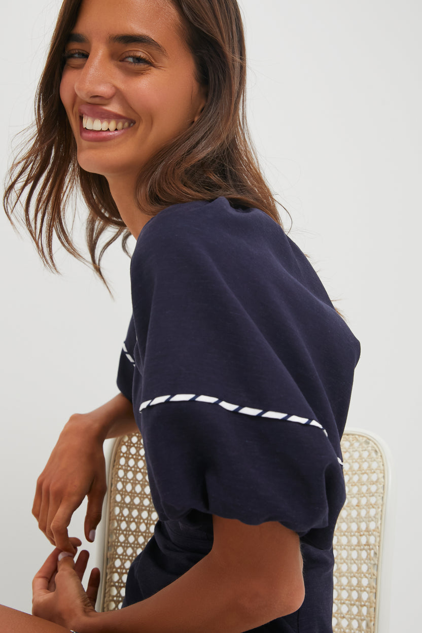 Navy with Striped Piping Keel Mini Dress | Hyacinth House