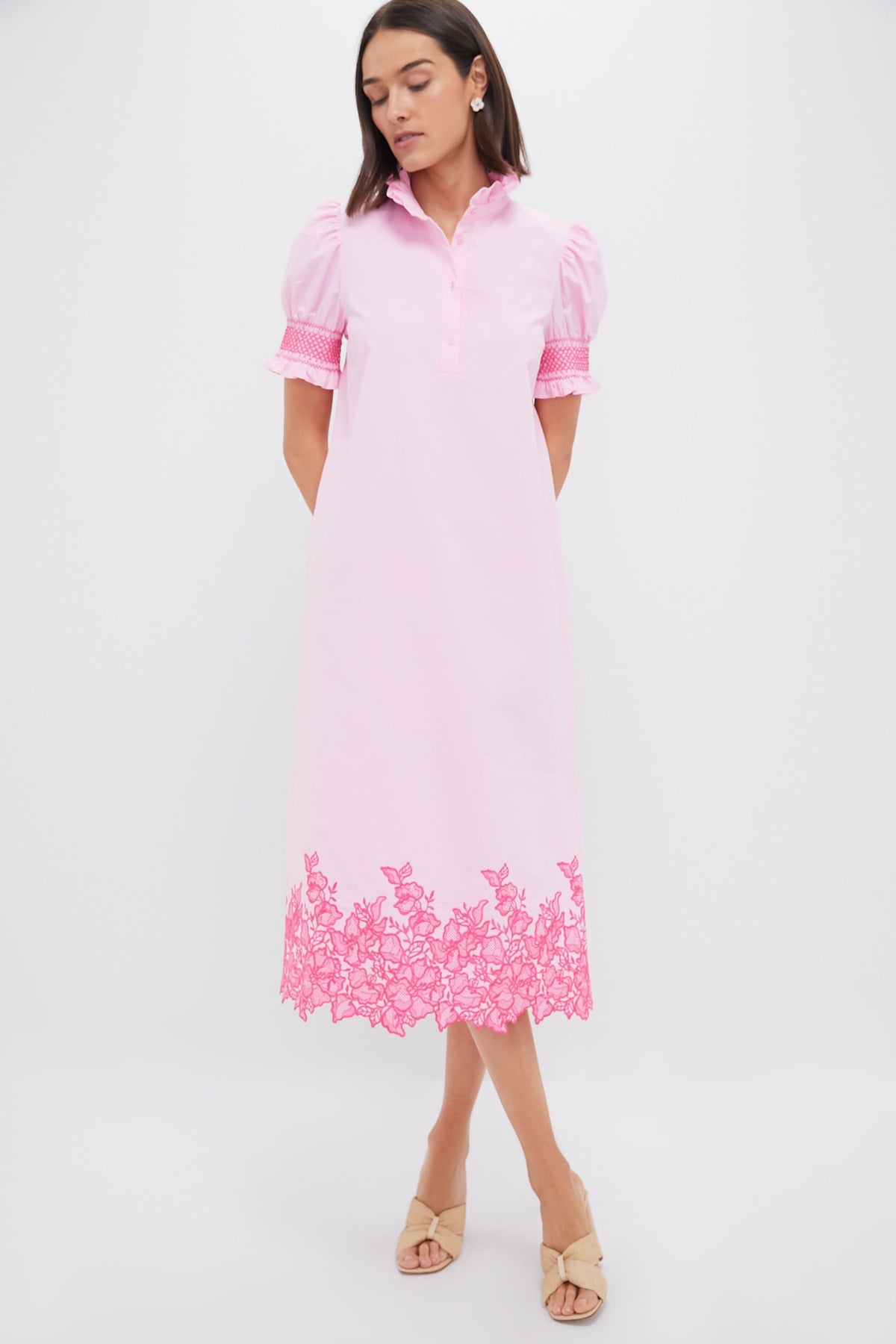 Pink Embroidery Eliza Midi Dress | Hyacinth House