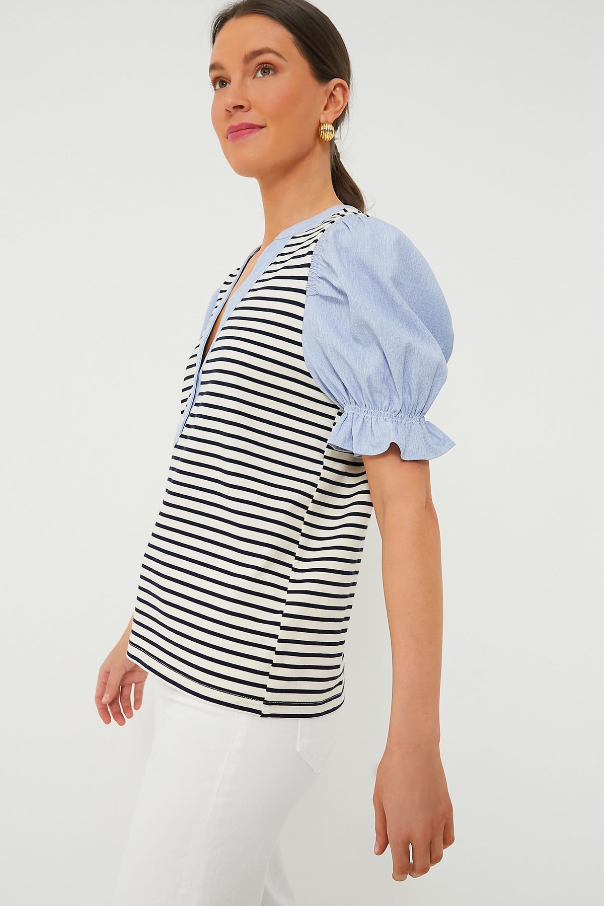 Navy Stripe Livia Puff Sleeve Top | Pomander Place