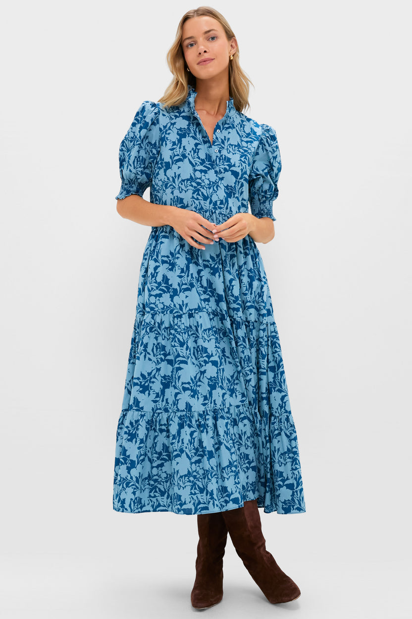 Steel Blue Floral Bennett Maxi Dress | Hyacinth House