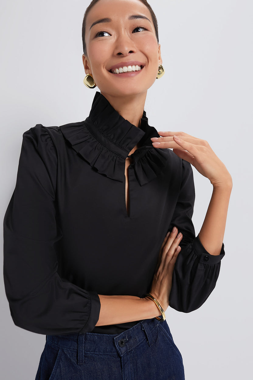 Black Ruffle Neck Bouvier Blouse | Tuckernuck