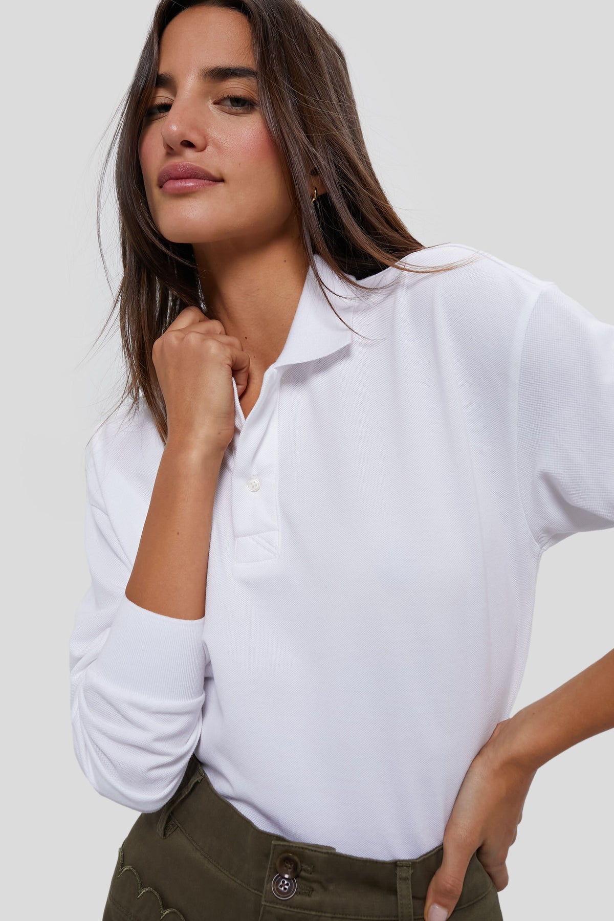 White Long Sleeve Pique Holmes Boyfriend Polo | Tuckernuck