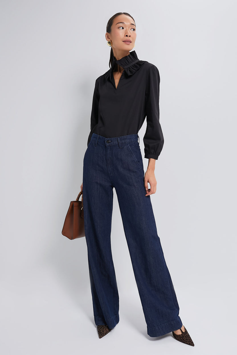 Black Ruffle Neck Bouvier Blouse | Tuckernuck