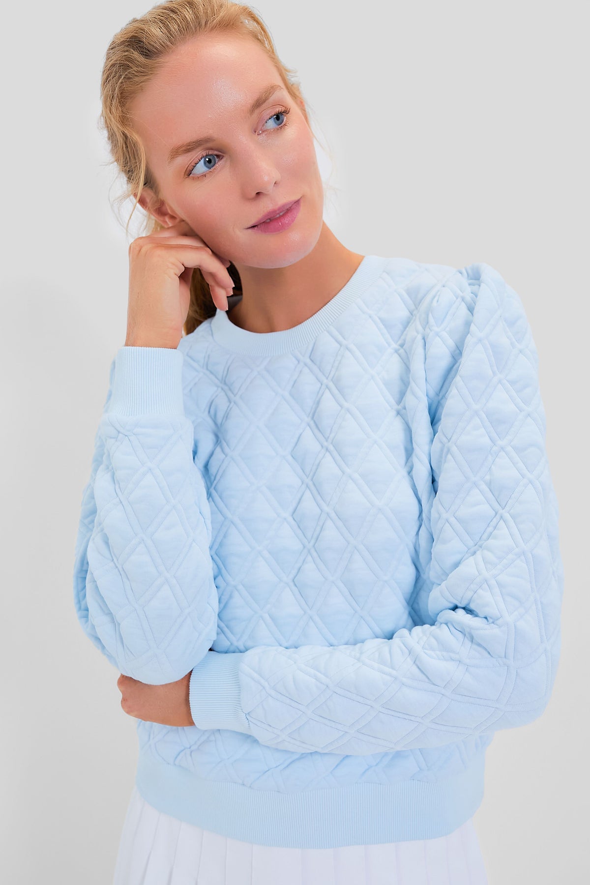 Light Blue Puff Sleeve Quilted Stretch Campbell Pullover | Tnuck Sport