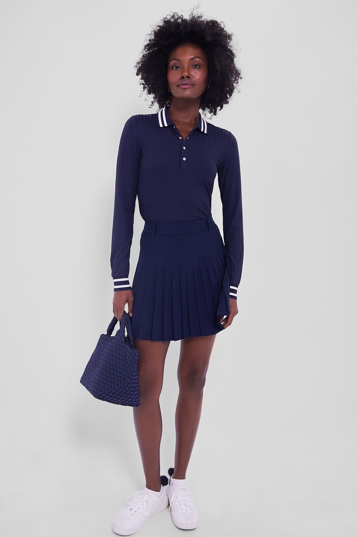 Refined Navy Long Sleeve Drop Needle Rib Knit Polo | RLX Ralph Lauren