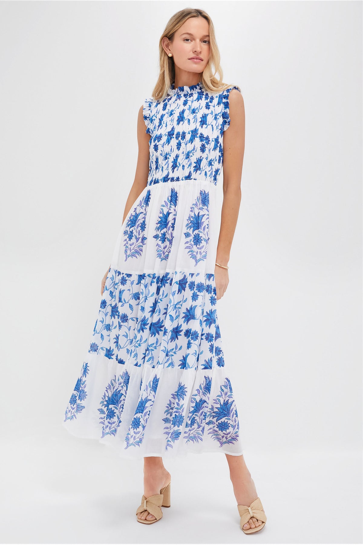 Marion Blue Sleeveless Smocked Maxi Dress | Oliphant