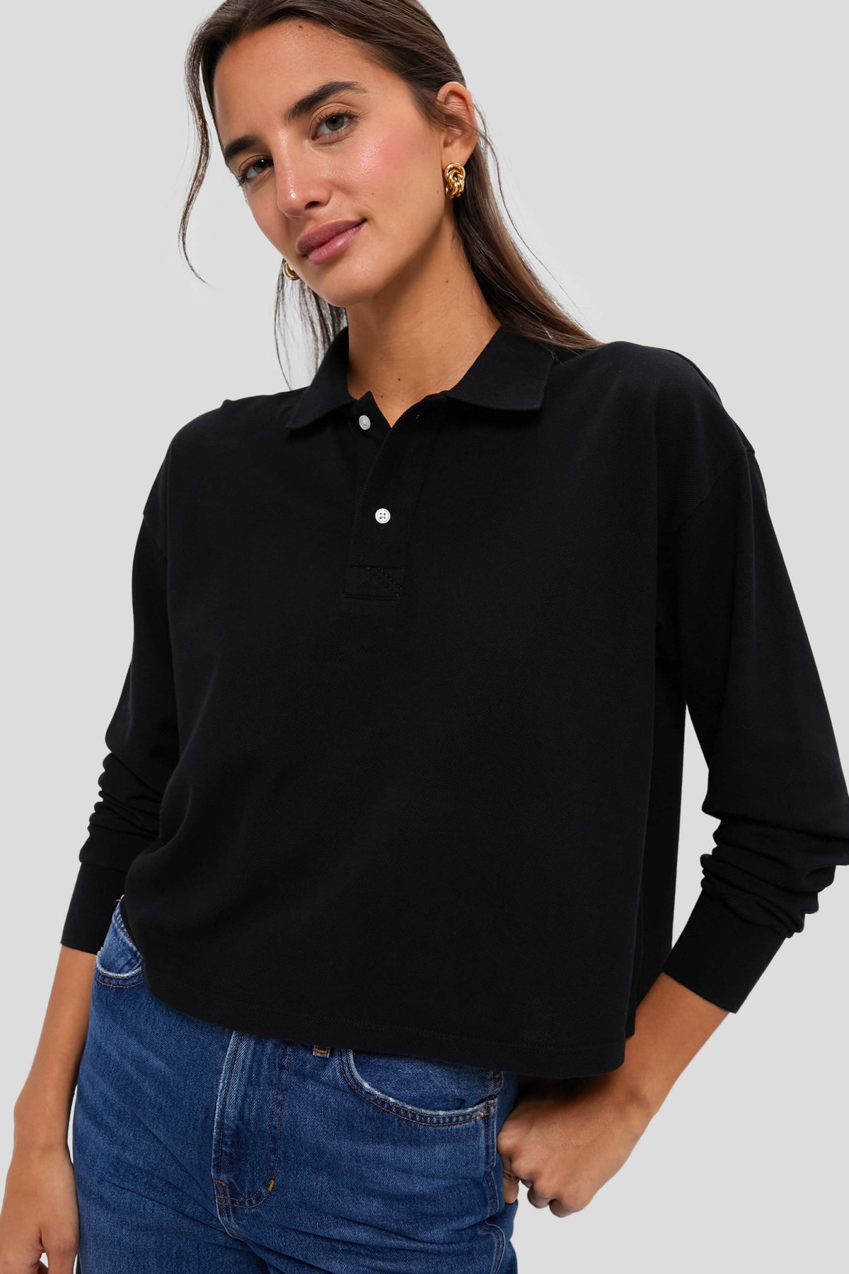 Black Long Sleeve Pique Holmes Boyfriend Polo | Tuckernuck