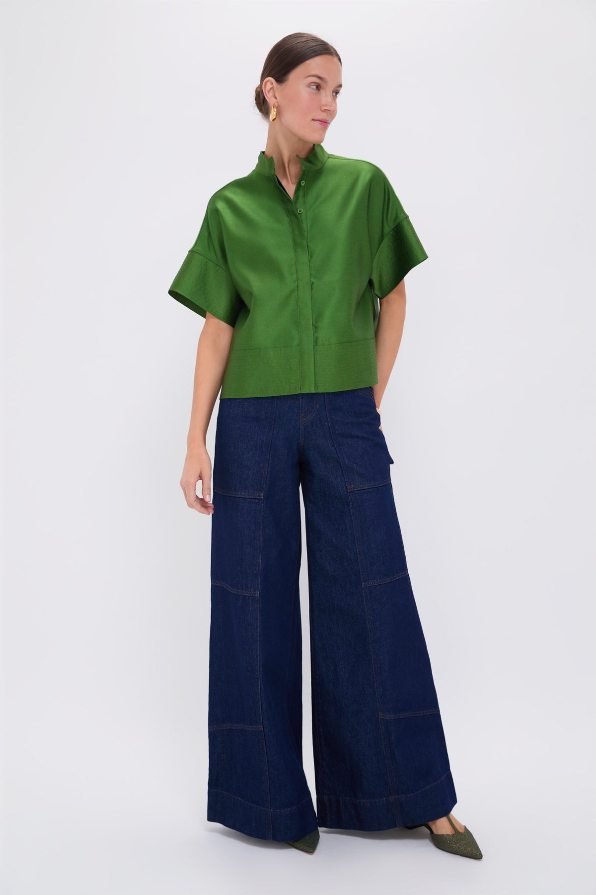Green Dupioni Trapunto Stitch Sofia Shirt | Tuckernuck