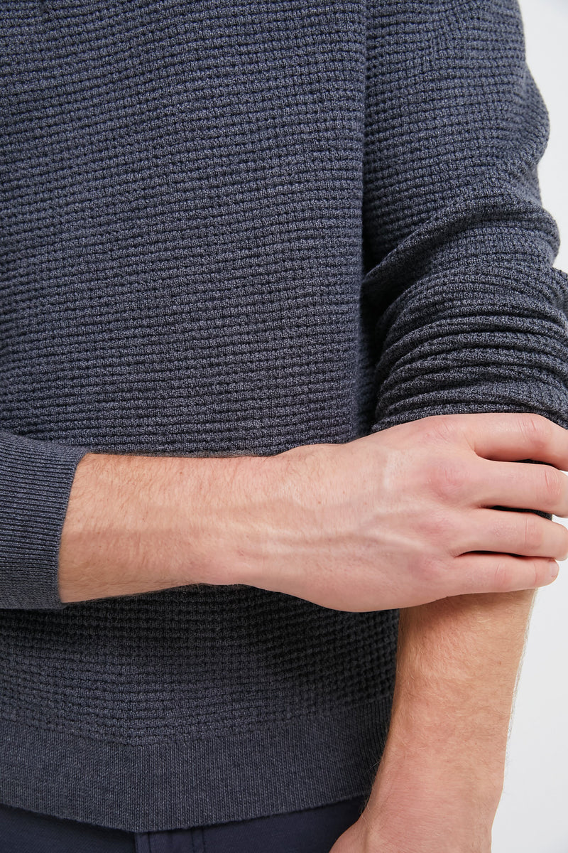 Charcoal Merino Waffle Polo | Spruce