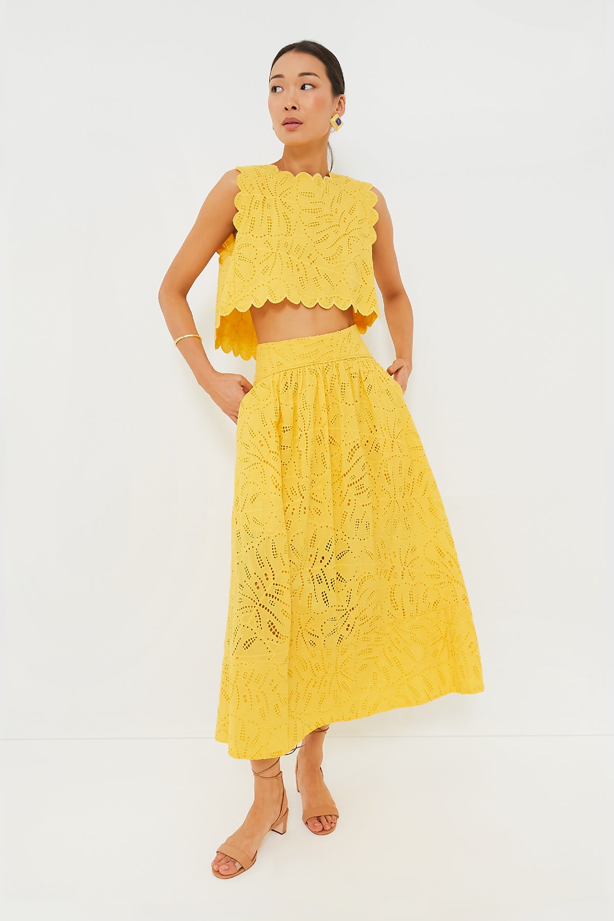 Yellow Monstera Eyelet Crop Top | Farm Rio