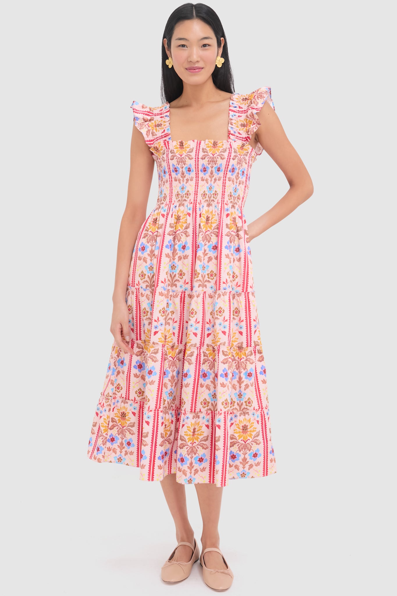 Pink Multi Floral Block Stripe Ellie Nap Dress | Hill House Home