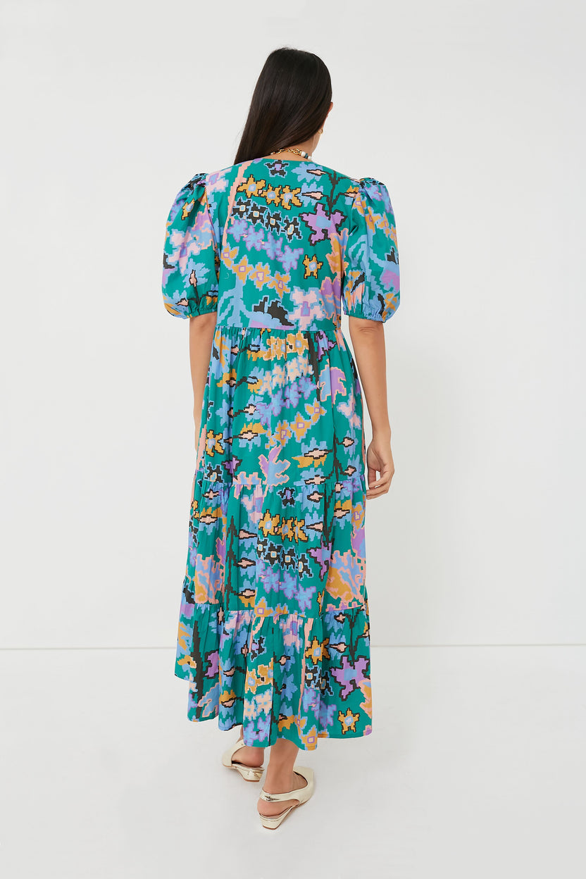 Green Bukhara Puff Sleeve Maxi Dress | Oliphant