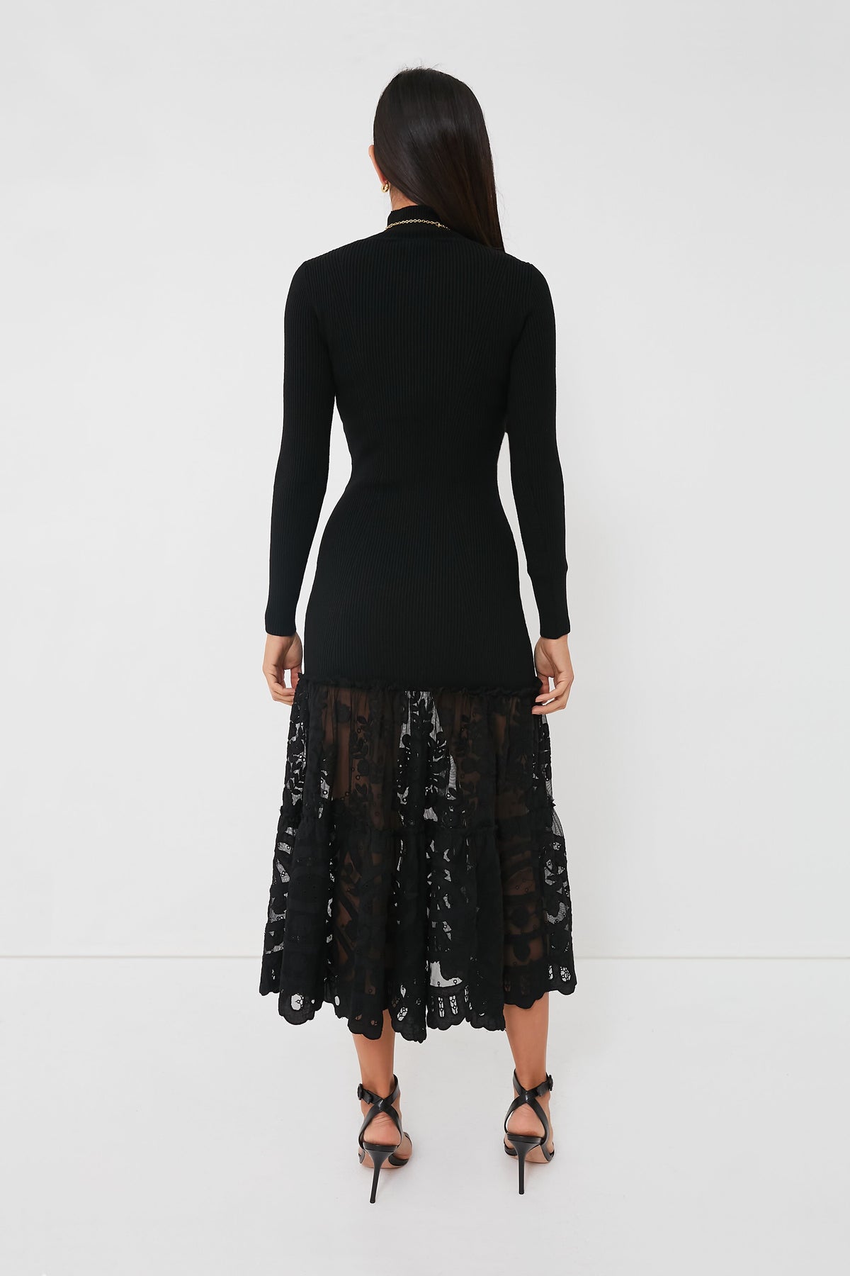 Black Joelle Applique Ribbed Dress with Mesh | Sea New York