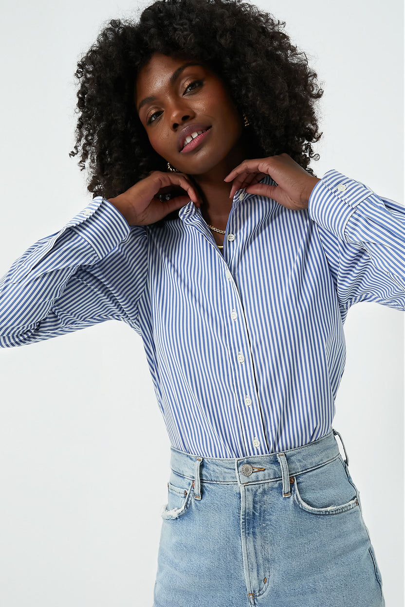 Blue and White Stripe Puffed Shoulder Shirt | The Shirt by Rochelle Behrens