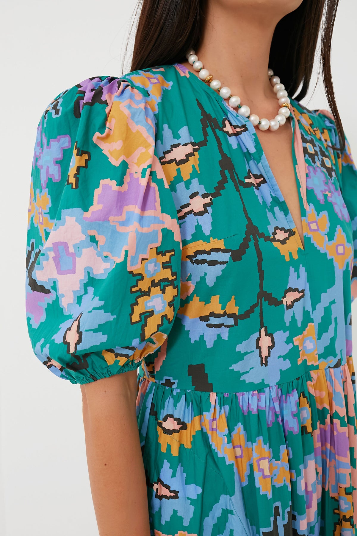 Green Bukhara Puff Sleeve Maxi Dress | Oliphant