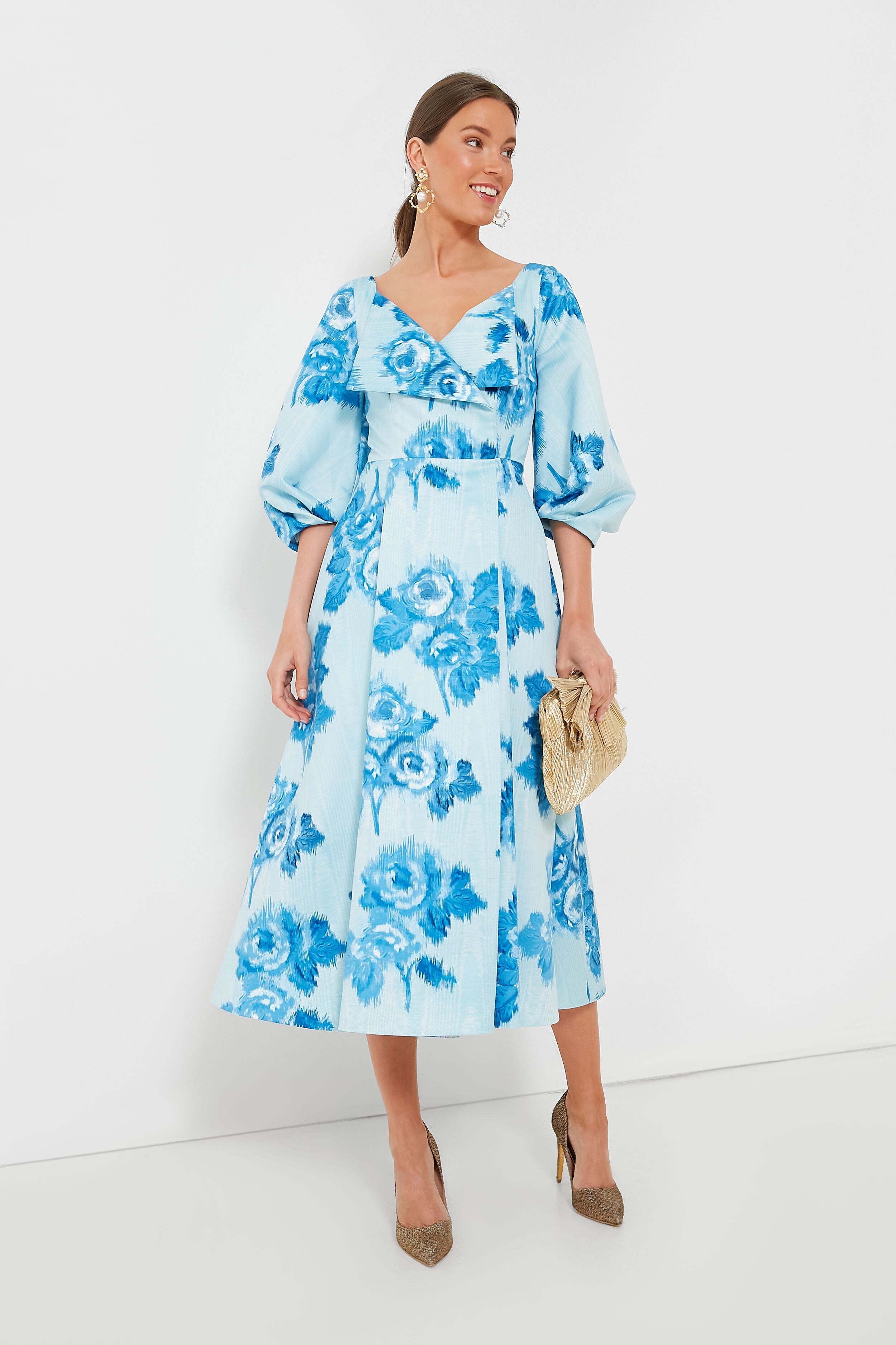 Moire Roses Blue Gabby Dress | Emilia Wickstead | Tuckernuck