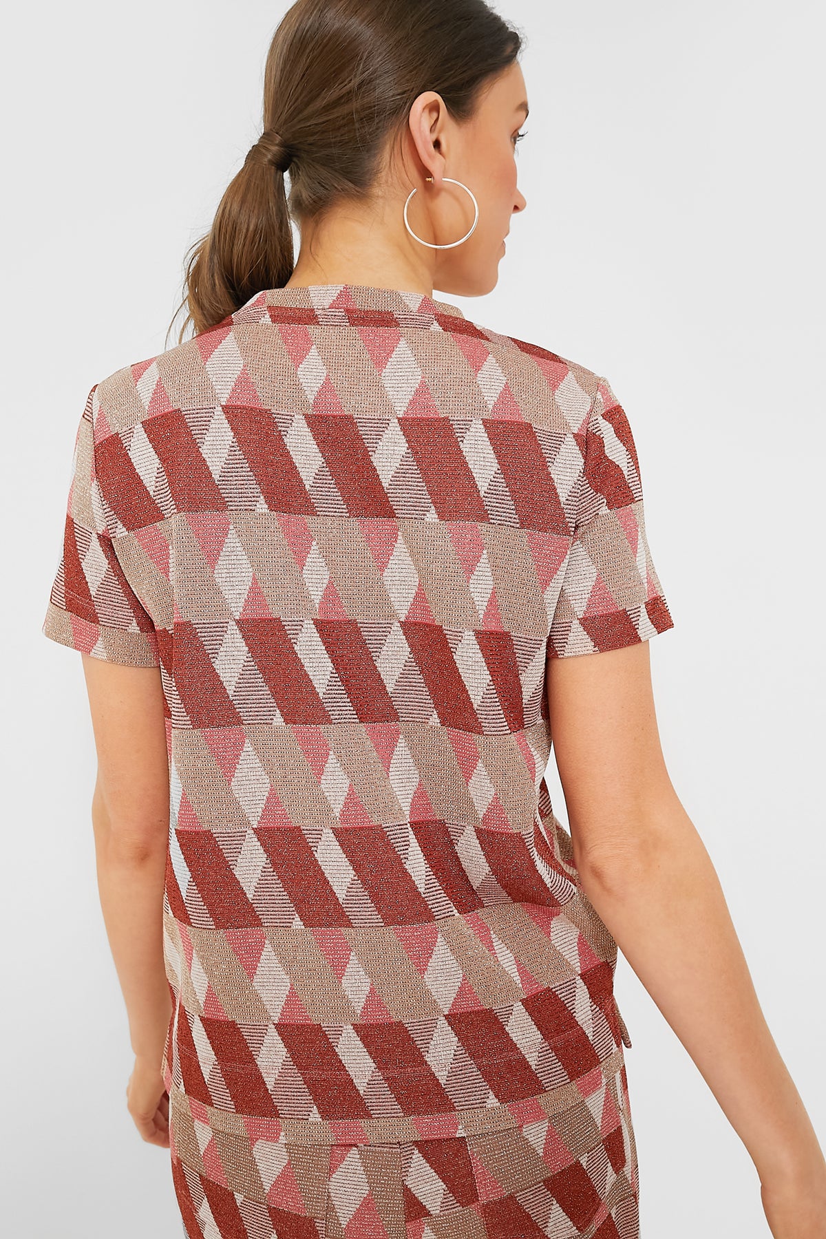 Rust Geometric Lurex Knit T-Shirt | Marella