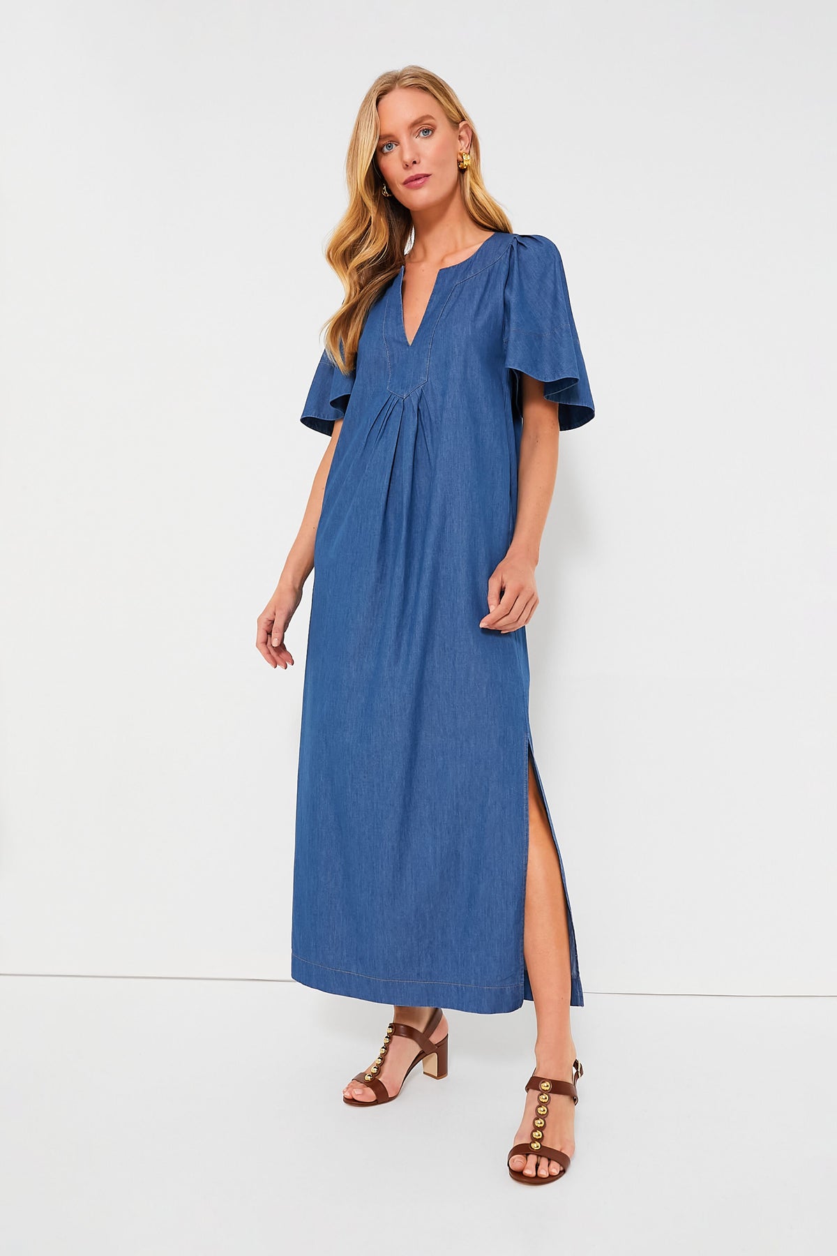 Denim Finley Flutter Sleeve Maxi Dress | Pomander Place