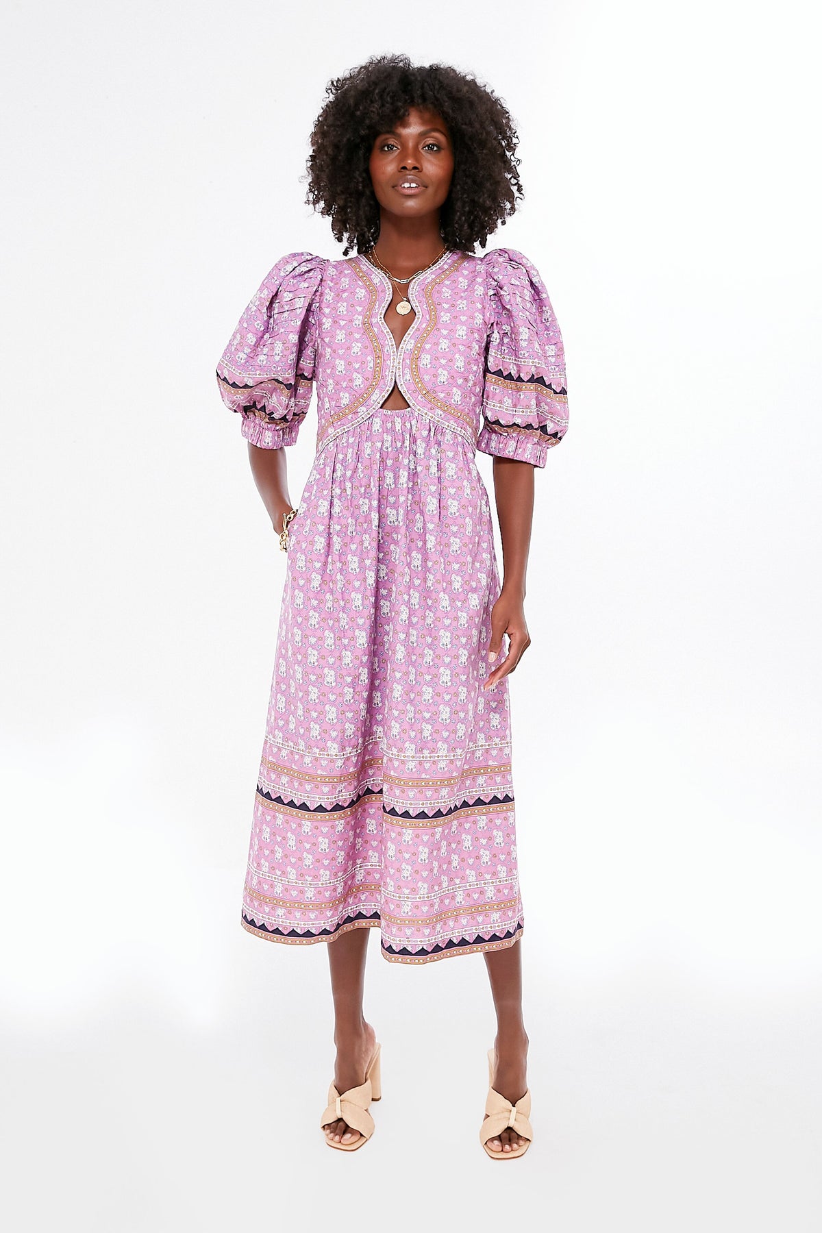 Lilac Perry Border Puff Sleeve Dress | Sea New York