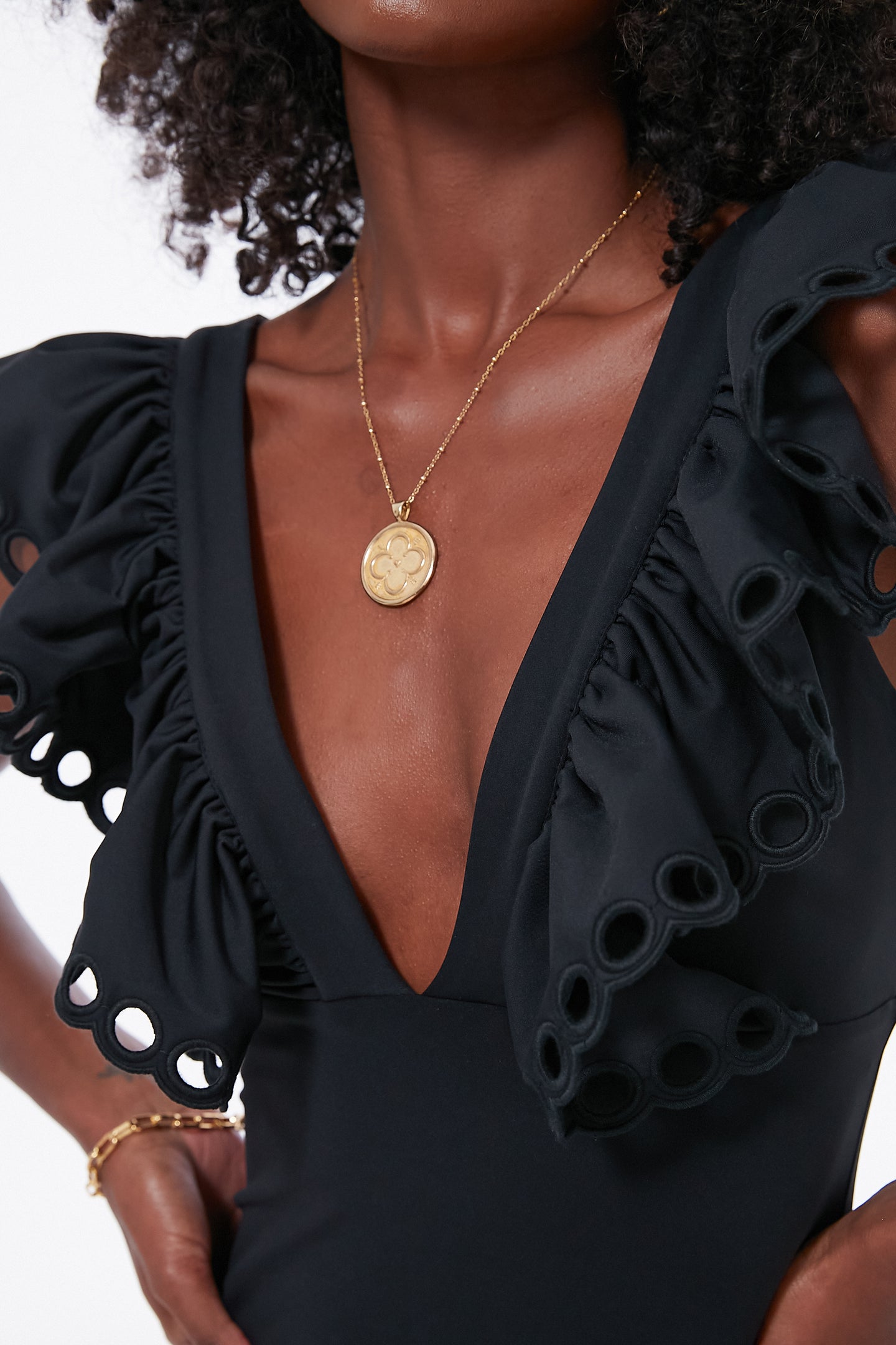 Black Siena Ruffle Scallop One Piece | Sea New York