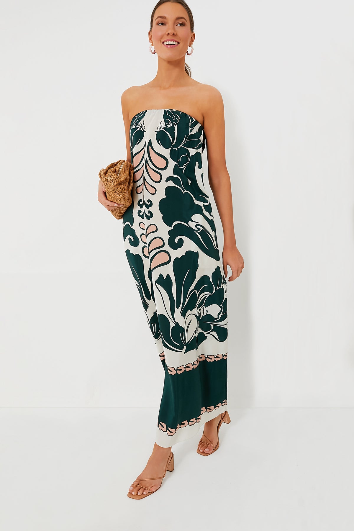 Dark Green Spray of Flowers Strapless Long Dress | ADRIANA DEGREAS