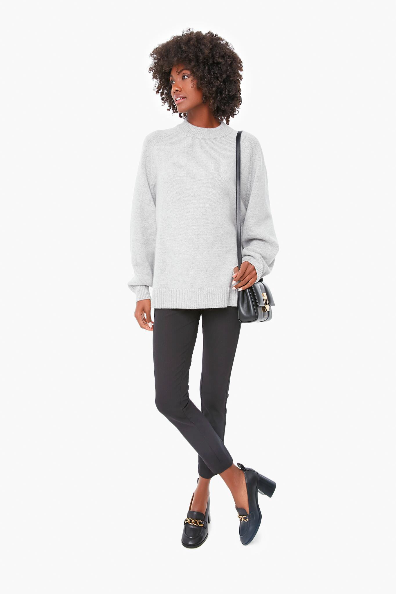 Heather Grey Oversize Cashmere Crewneck Sweater | Tibi