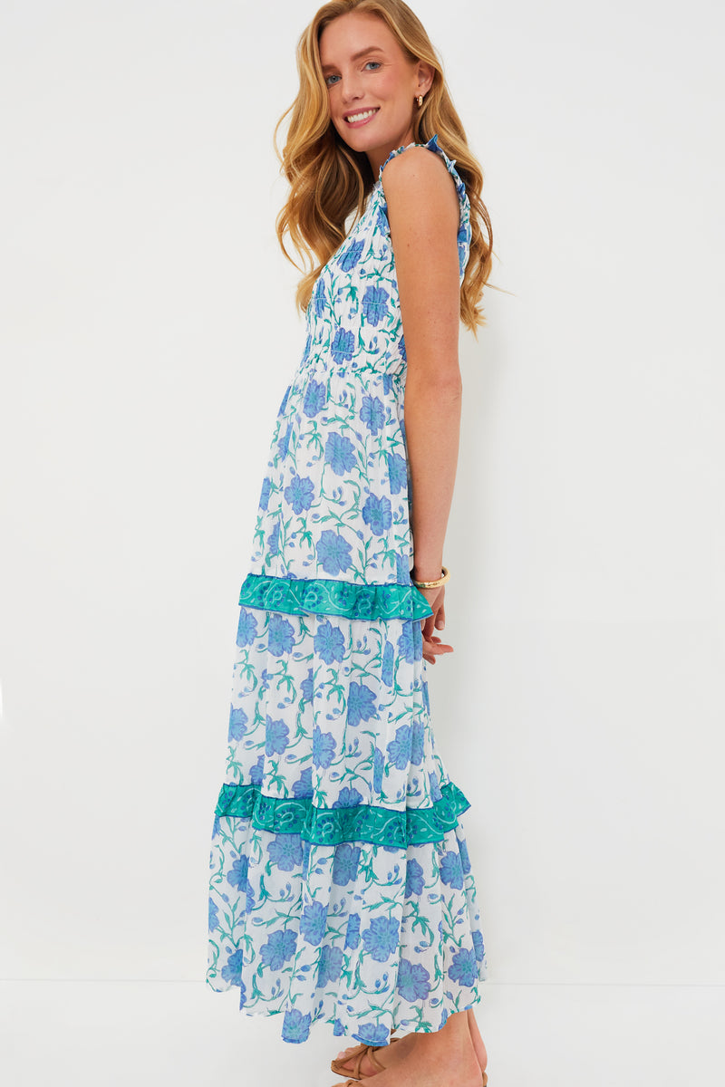 Poppy Blue Sleeveless Smocked Maxi | Oliphant