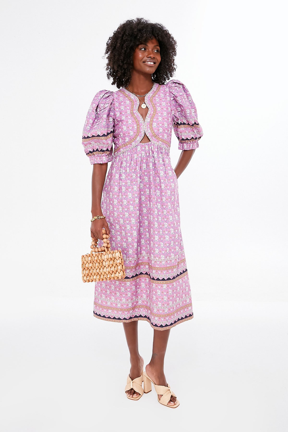 Lilac Perry Border Puff Sleeve Dress | Sea New York