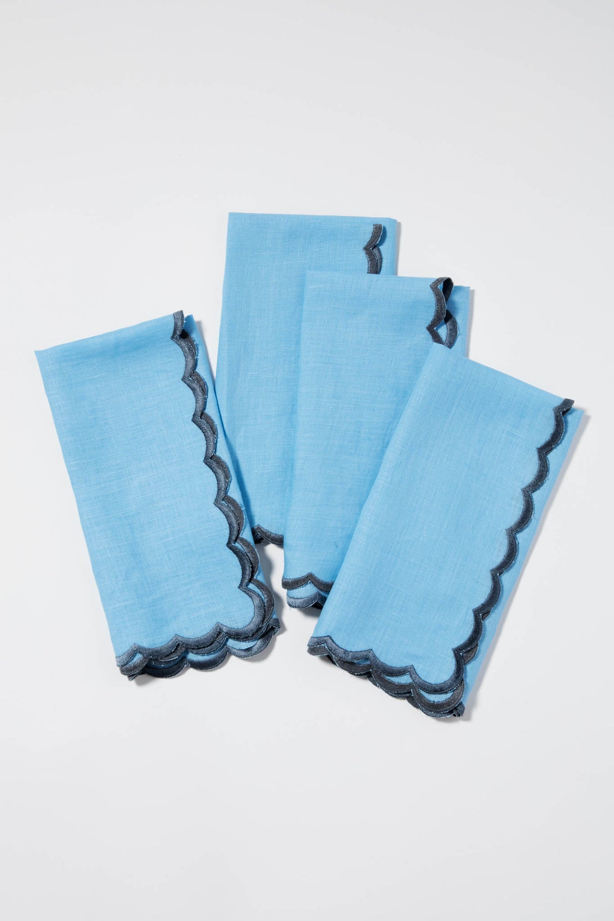 French Blue and Slate Embroidered Linen Napkins Set of 4 | Locust Walk