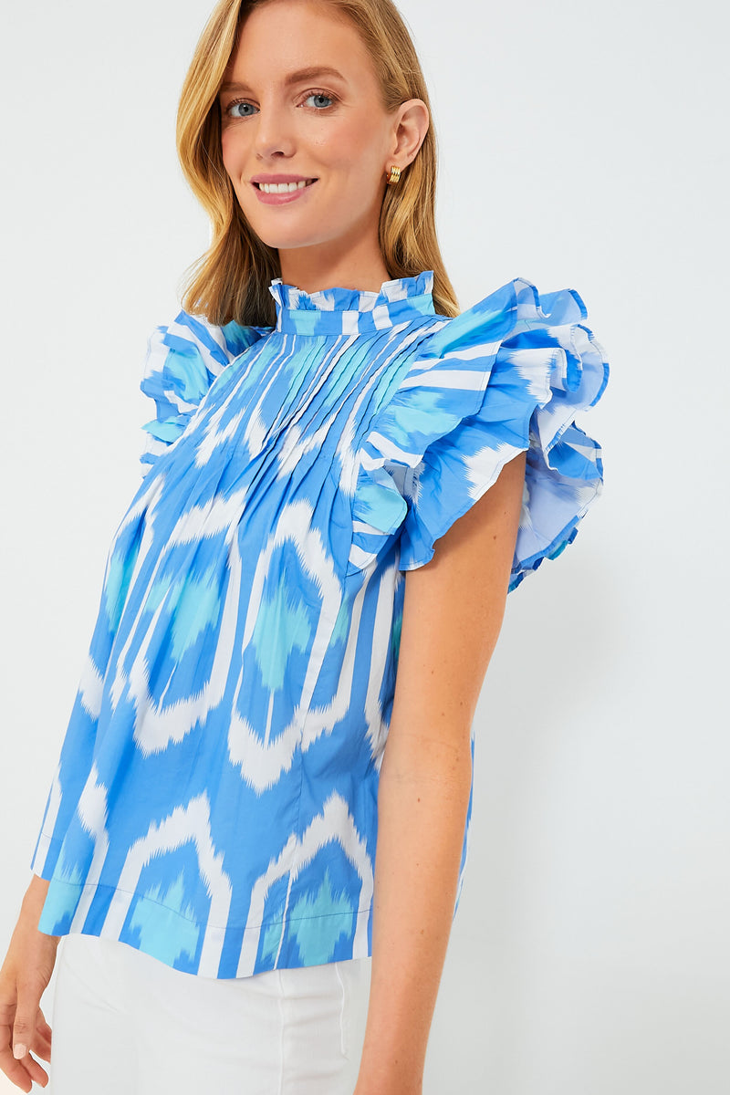 Exclusive Blue Odisha Pintuck Ruffle Blouse | Oliphant