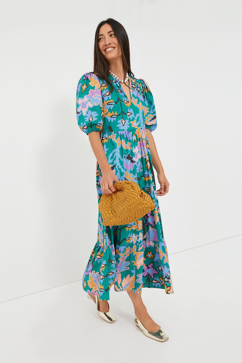 Green Bukhara Puff Sleeve Maxi Dress | Oliphant
