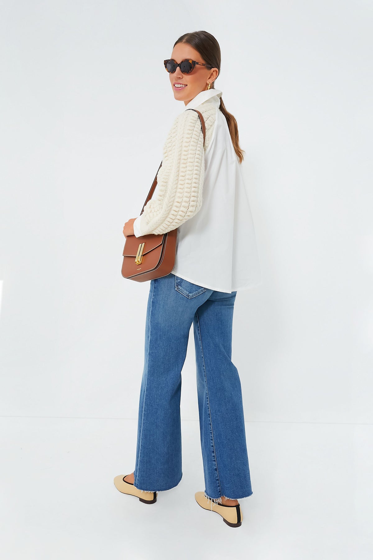 Cream Leni Fisherman Cable Long Sleeve Combo Sweater | Sea New York