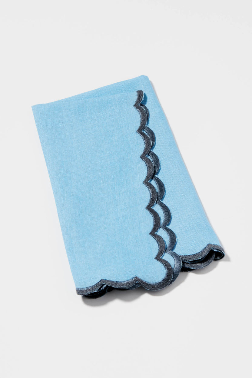 French Blue and Slate Embroidered Linen Napkins Set of 4 | Locust Walk