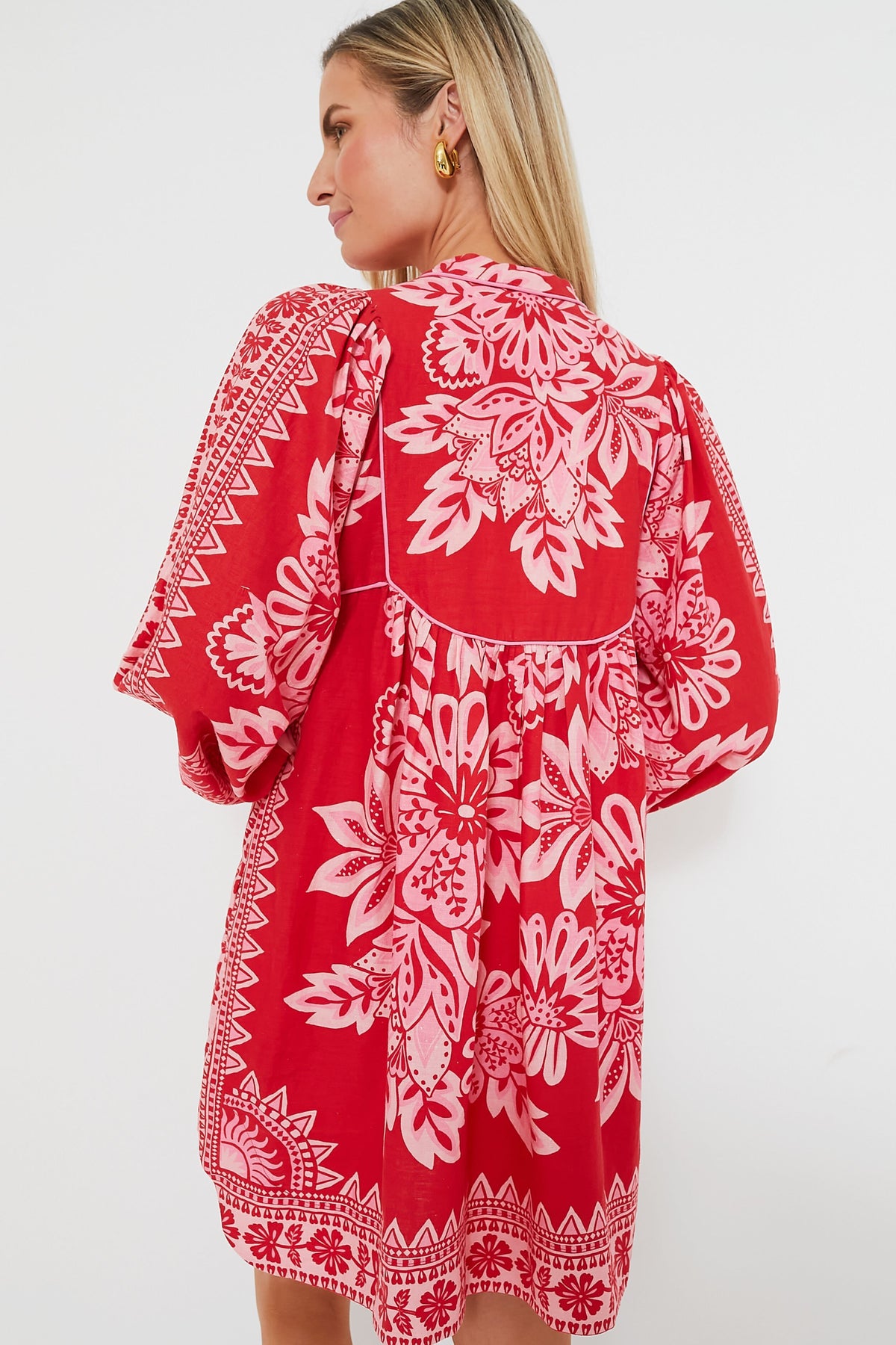 Red Long Sleeve Flora Tapestry Mini Dress | Farm Rio